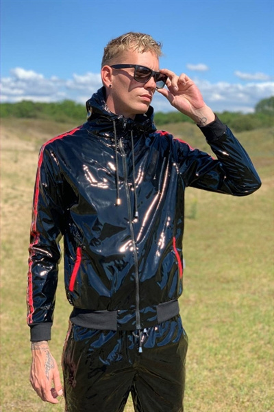 Mr riegillio pvc trainings jas - rode strepen - Erotiekshop.nl